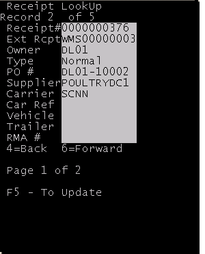Updating receipt header fields with the RF device